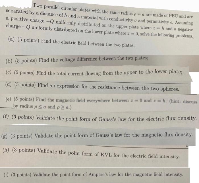 Solved Two parallel circular plates with the same radius ρ=a | Chegg.com