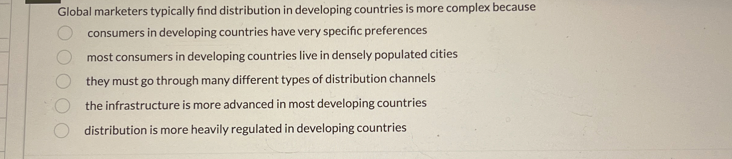 Solved Global marketers typically find distribution in | Chegg.com