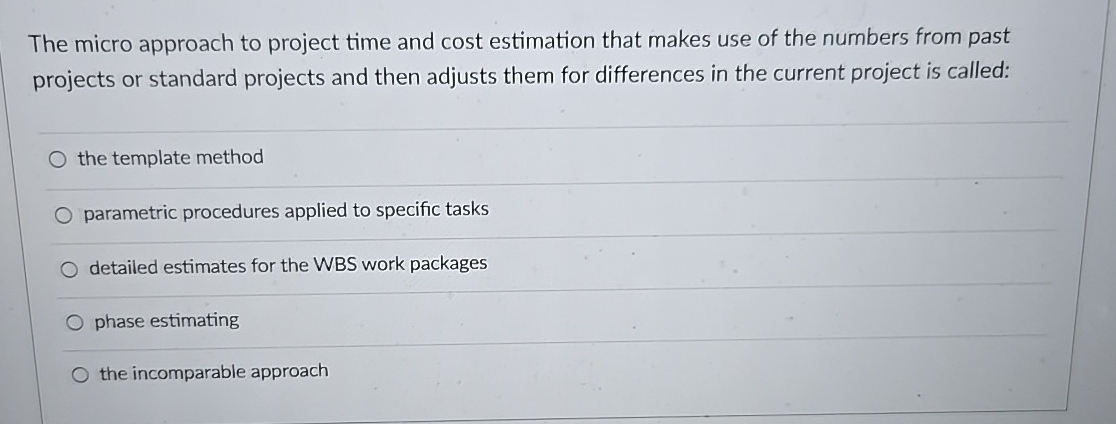 Solved The micro approach to project time and cost | Chegg.com