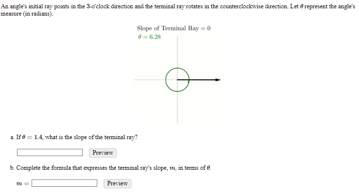 Solved An angle's initial ray points in the 3 -o'clock | Chegg.com