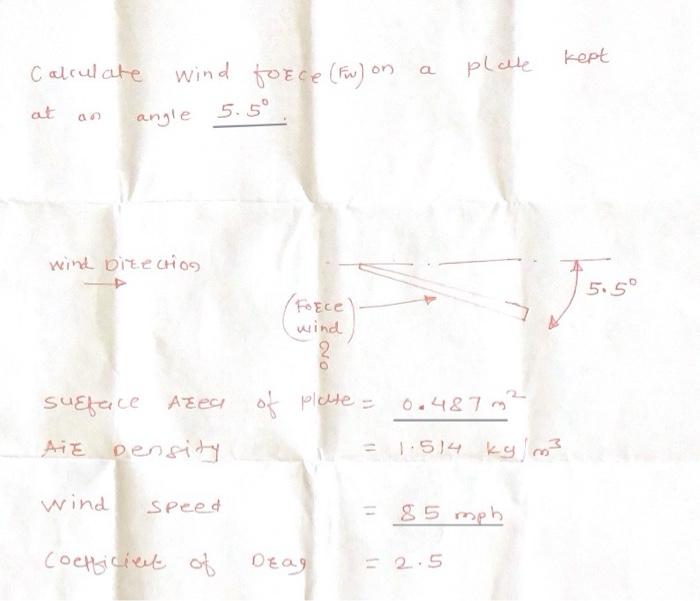 Solved Calculate wind force (Fw) on a plate kept at an angle | Chegg.com