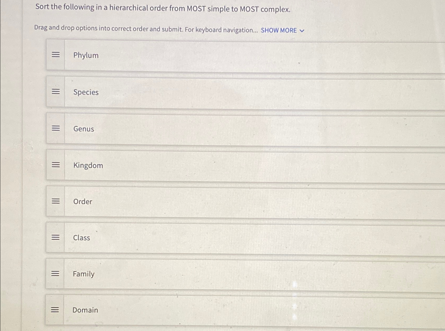 Solved Sort the following in a hierarchical order from MOST | Chegg.com