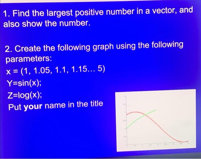 Solved 1. Find the largest positive number in a vector, and | Chegg.com