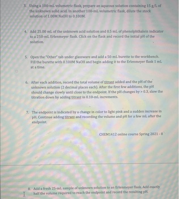 Solved 3. Using a 100-mL volumetric flask, prepare an | Chegg.com