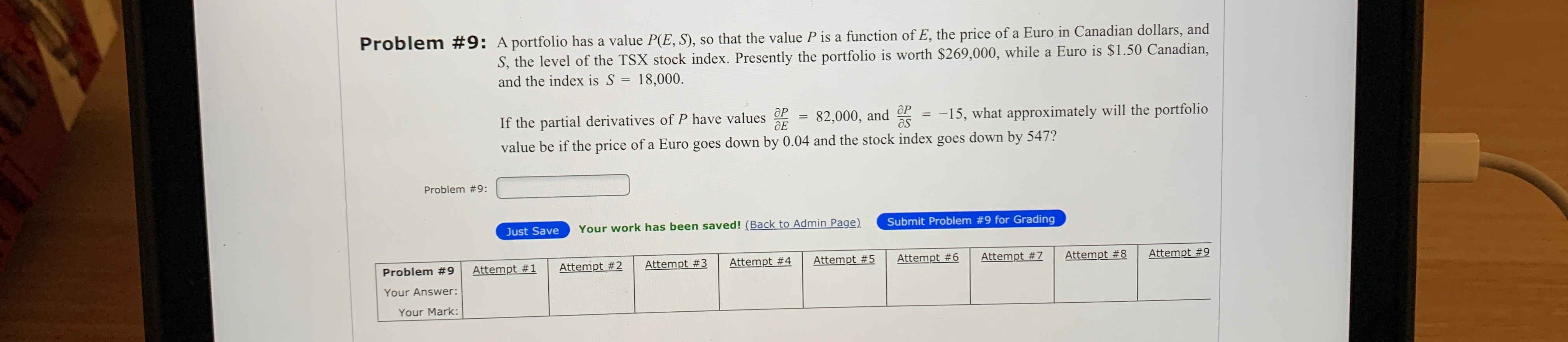 Solved Problem #9:A portfolio has a value P(E,S), ﻿so that | Chegg.com