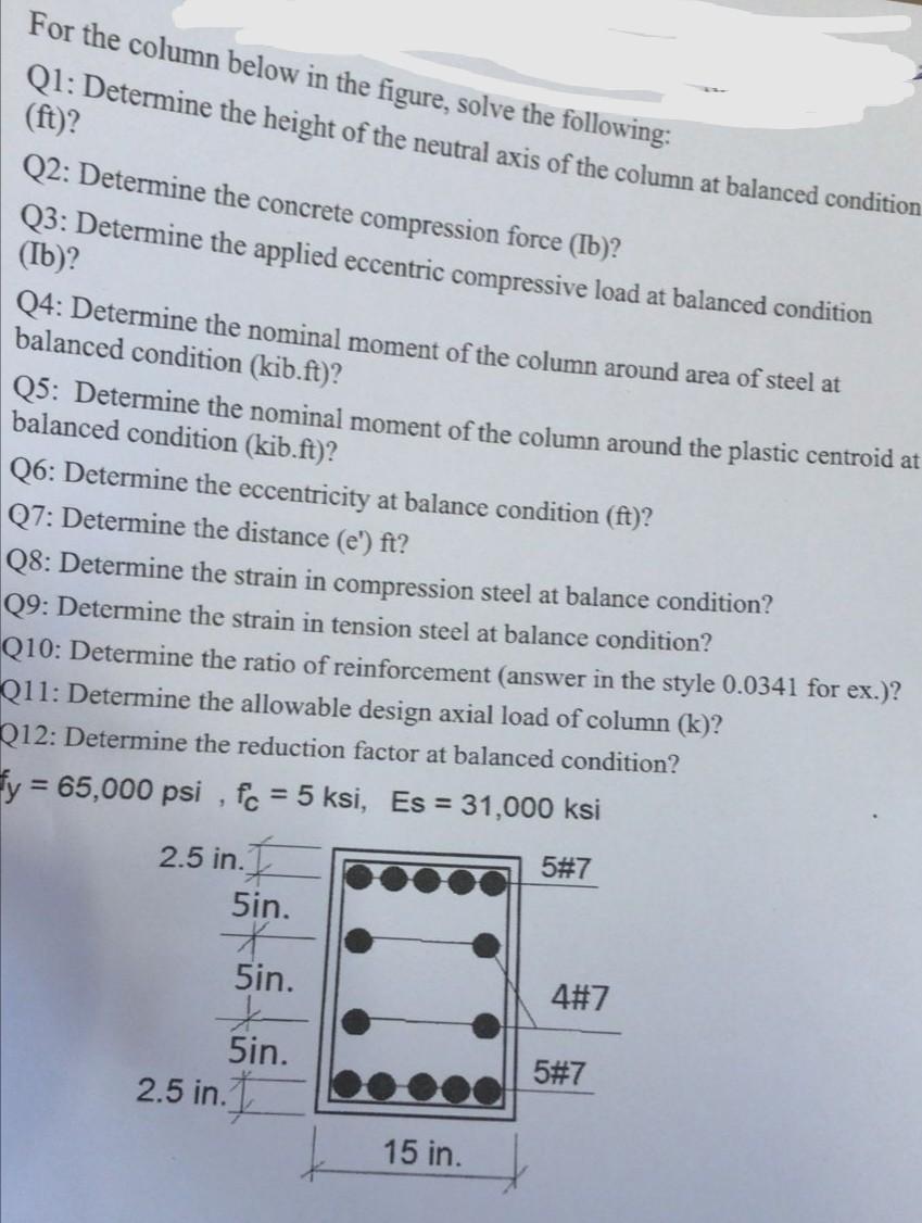 For the column below in the figure, solve the | Chegg.com