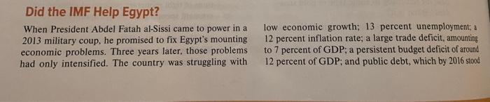 Solved Did the IMF Help Egypt? When President Abdel Fatah | Chegg.com