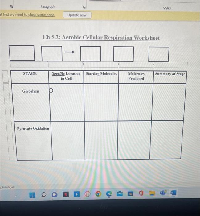 Ch 5.2: Aerobic Cellular Respiration Worksheet Ch | Chegg.com