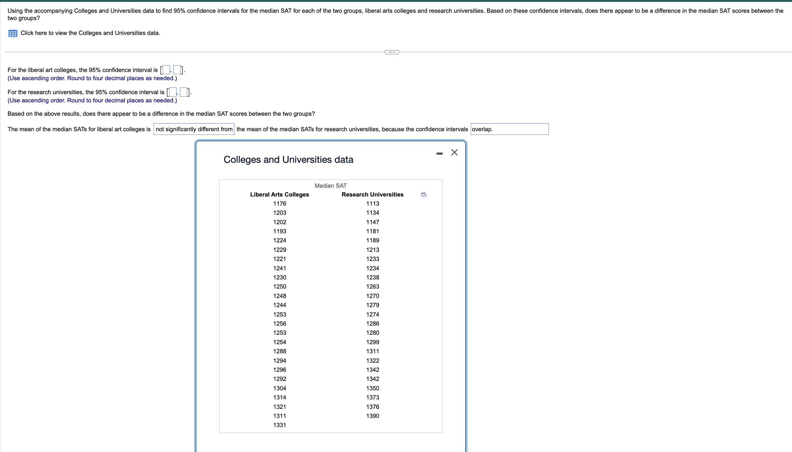 Solved Using the accompanying Colleges and Universities data | Chegg.com