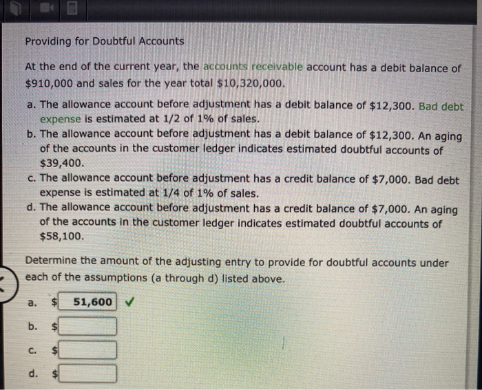 Solved Providing for Doubtful Accounts At the end of the | Chegg.com