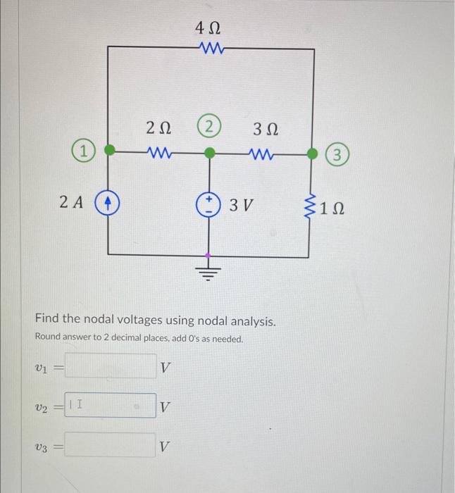 Solved Find the nodal voltages using nodal analysis. Round | Chegg.com