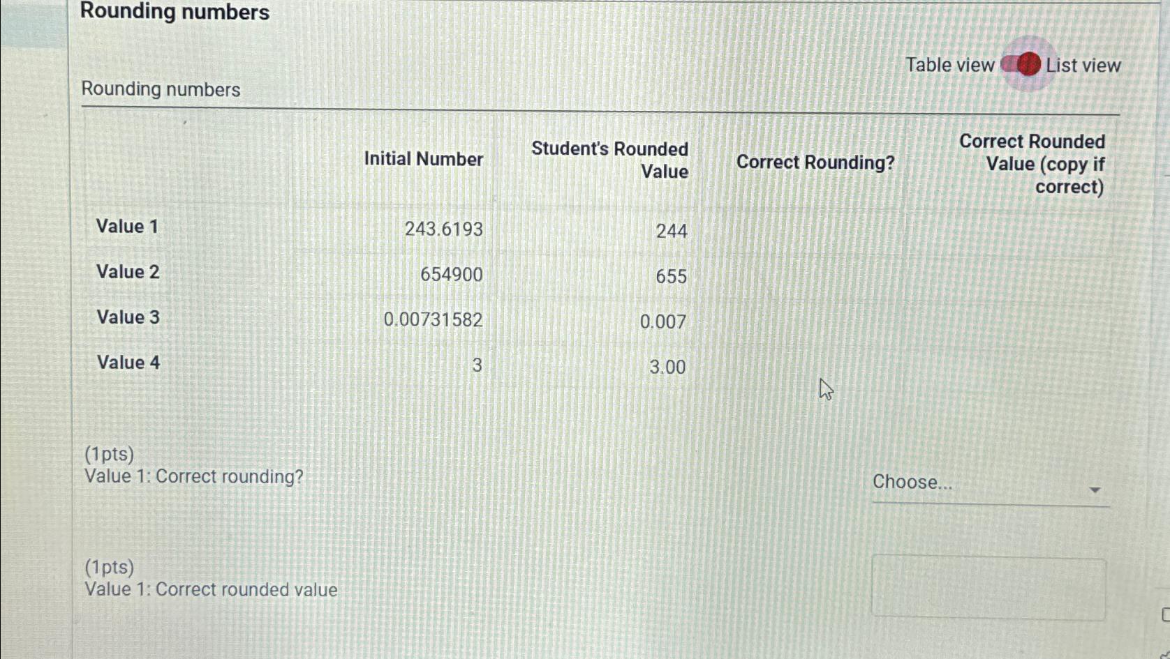Solved Rounding numbersRounding numbersTable viewList view | Chegg.com