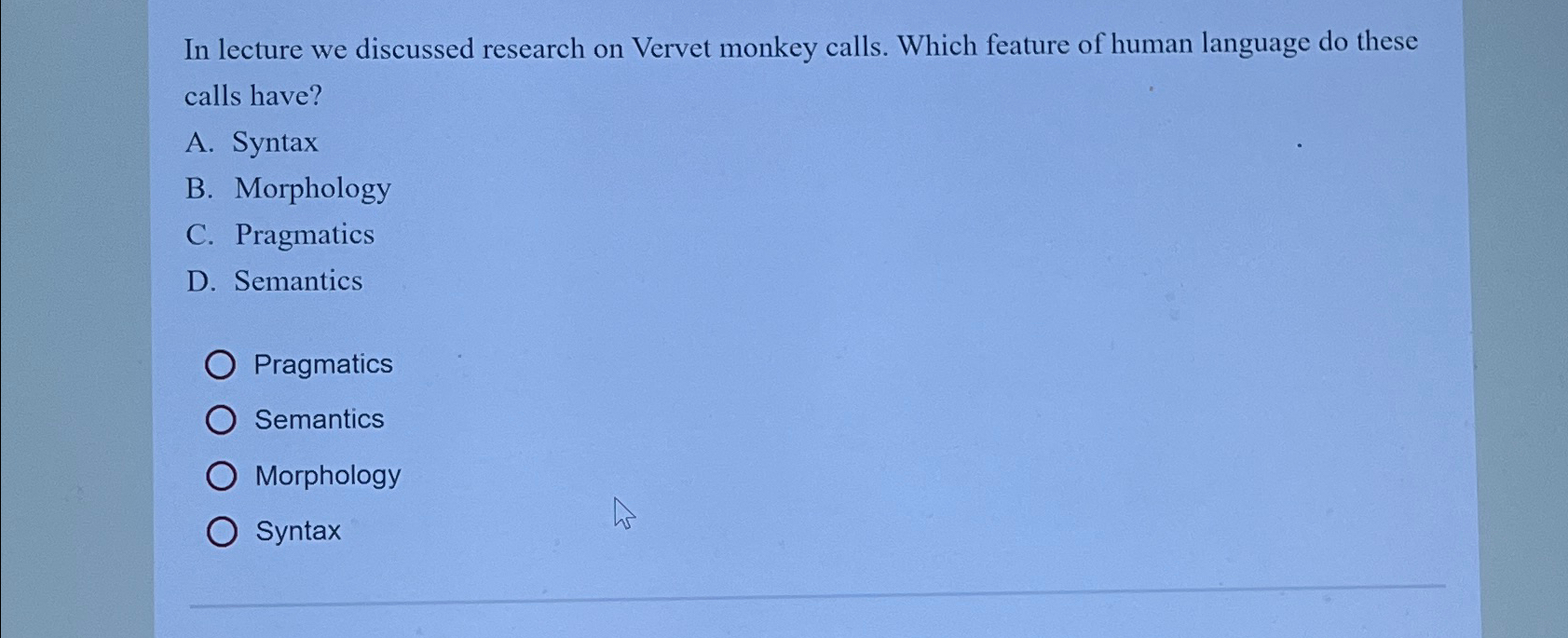 Solved In lecture we discussed research on Vervet monkey | Chegg.com