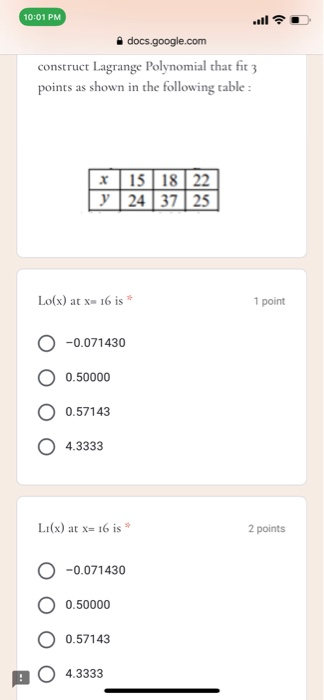Solved 10:01 PM docs.google.com construct Lagrange | Chegg.com