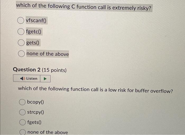 Solved Which Of The Following C Function Call Is Extremely