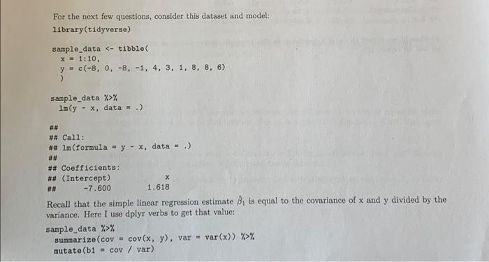 Solved For the next few questions, consider this dataset and | Chegg.com