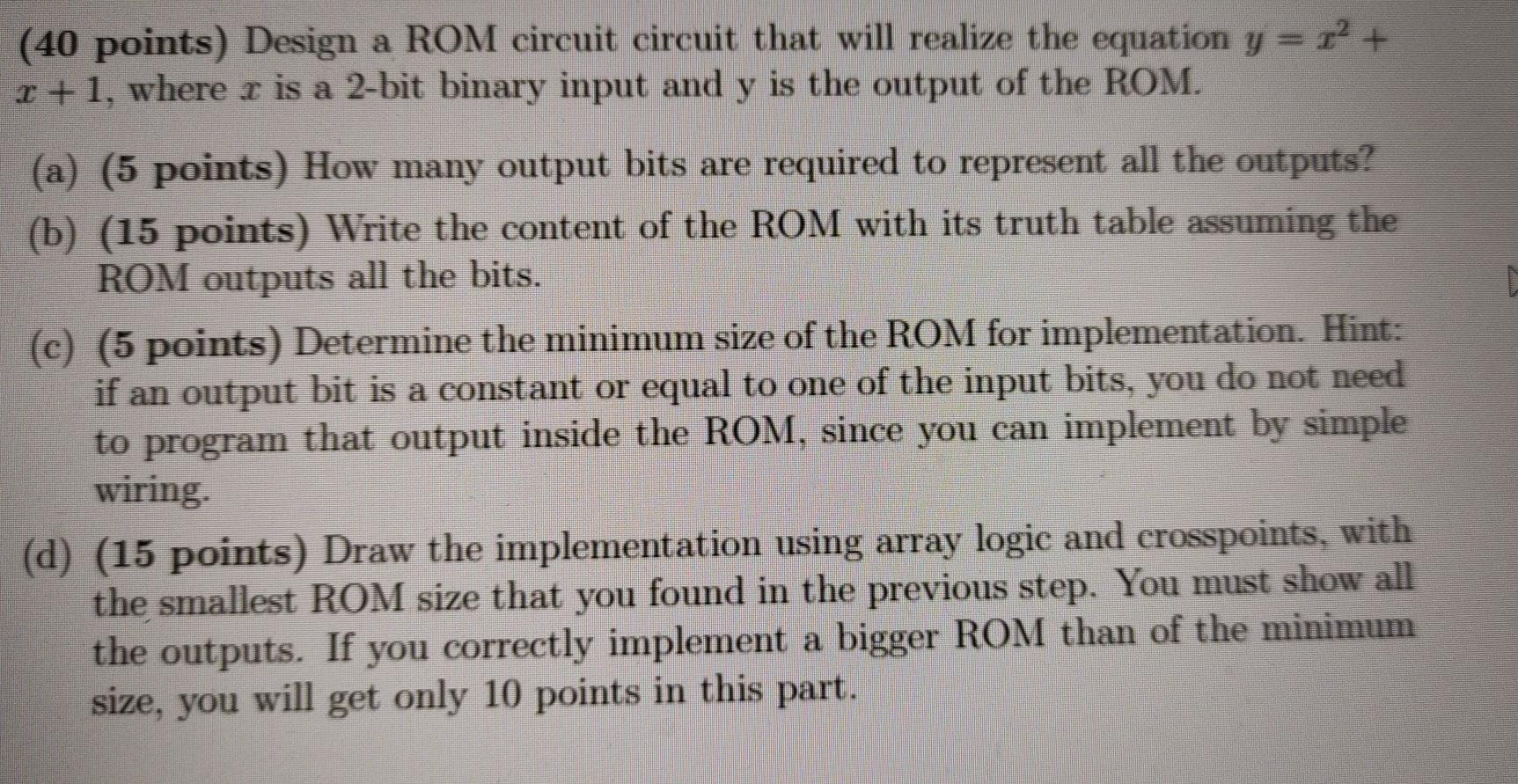 Solved (40 points) Design a ROM circuit circuit that will | Chegg.com