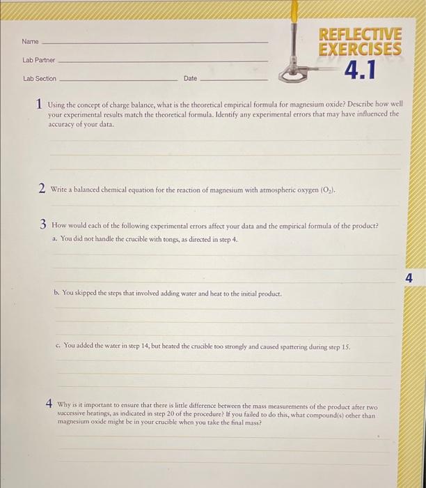 Solved Name REFLECTIVE EXERCISES 4.1 Lab Partner Date Lab | Chegg.com