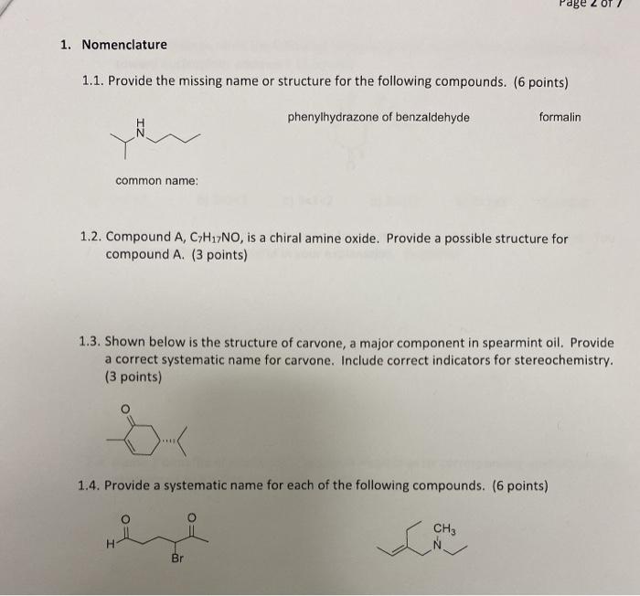 Solved Page 2 2 1. Nomenclature 1.1. Provide the missing | Chegg.com