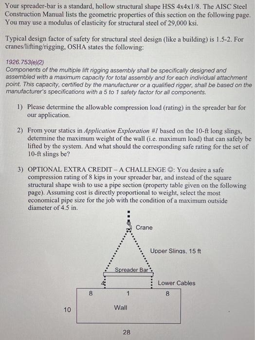 Solved Your spreader-bar is a standard, hollow structural | Chegg.com