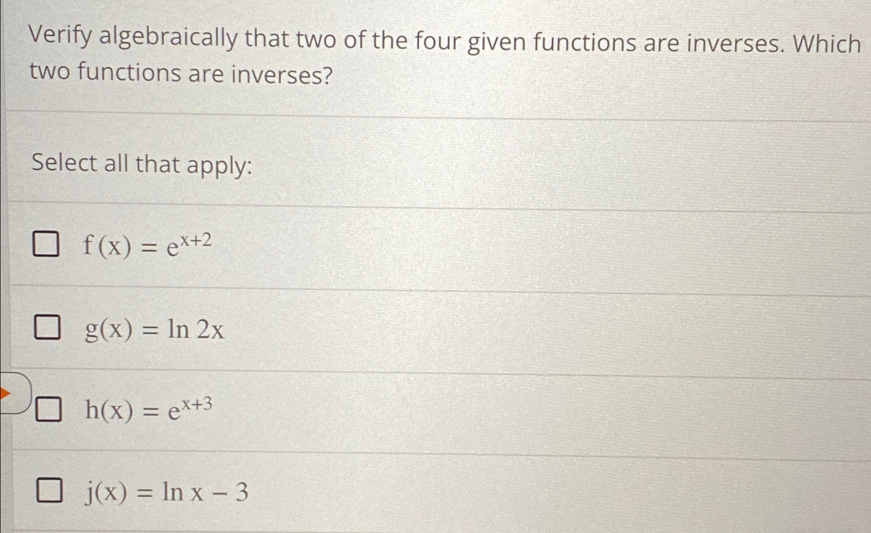 Verify algebraically that two of the four given | Chegg.com