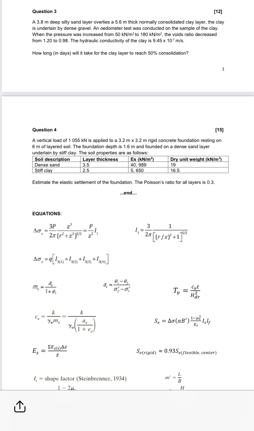Solved Question 3[12]A 3.8m ﻿deep silty sand layer overlies | Chegg.com