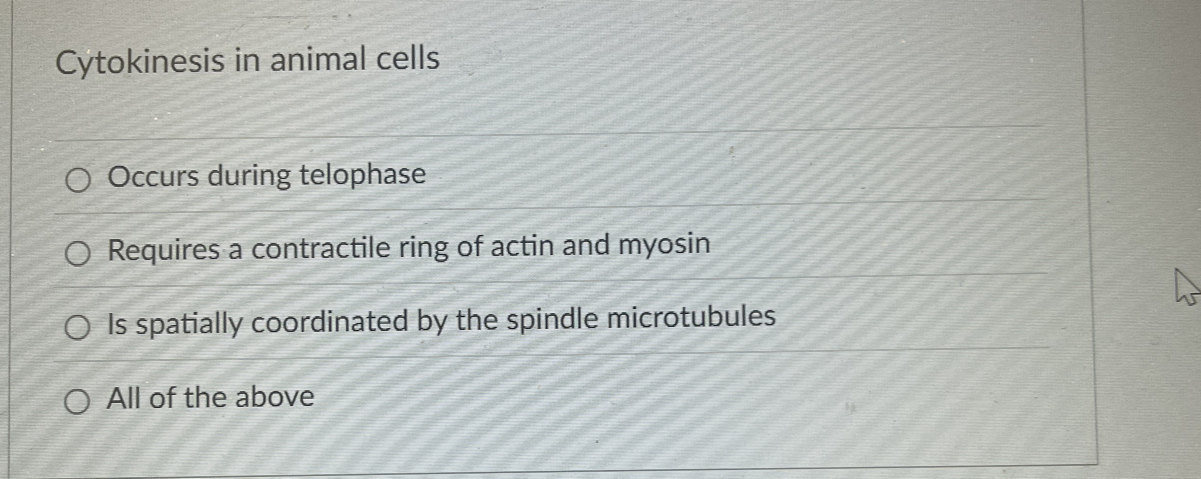 Cytokinesis in animal cellsOccurs during | Chegg.com