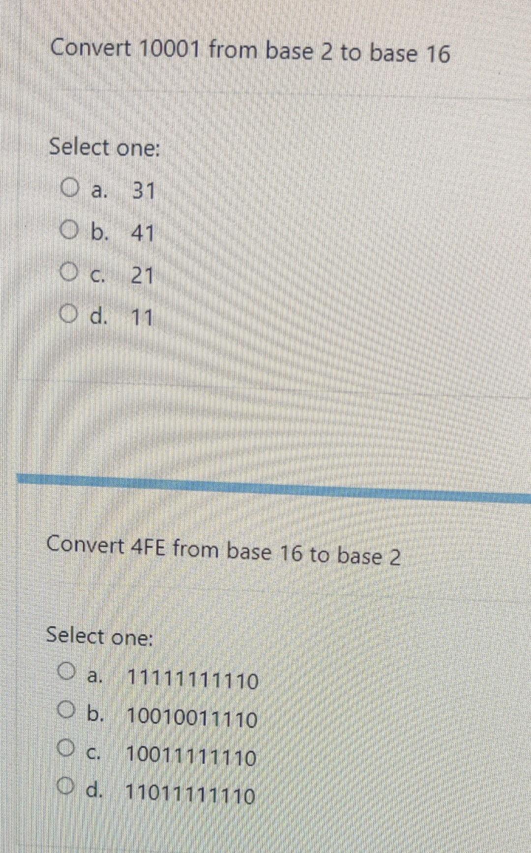 Solved Convert 10001 From Base 2 To Base 16 Select One O A Chegg Solved Convert 10001 From Base 2 To Base 16 Select One O A Chegg