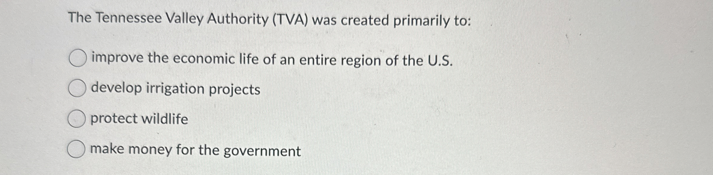 Solved The Tennessee Valley Authority (TVA) ﻿was created | Chegg.com