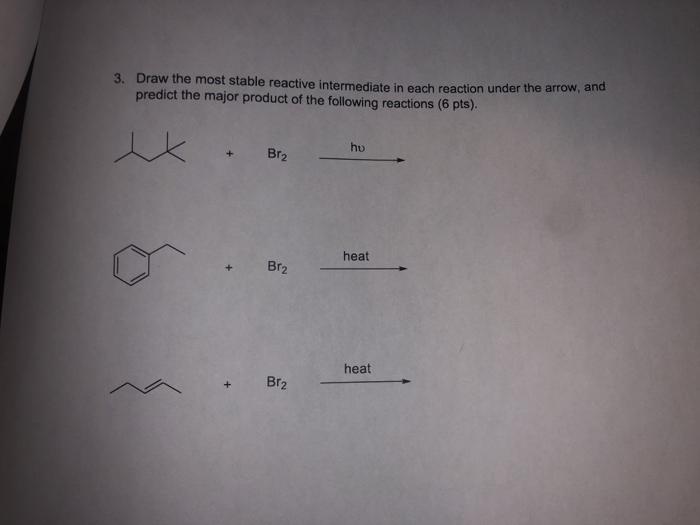 Solved 3. Draw the most stable reactive intermediate in each | Chegg.com