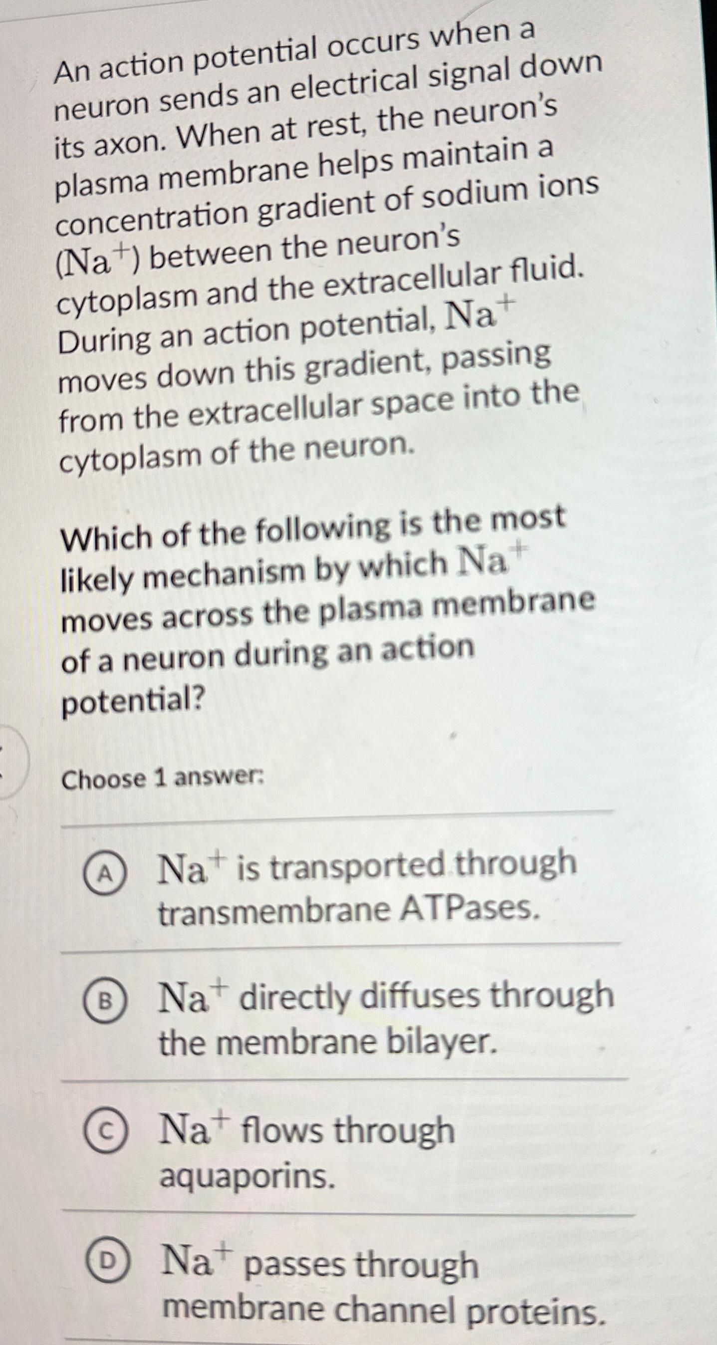 Solved An action potential occurs when a neuron sends an | Chegg.com