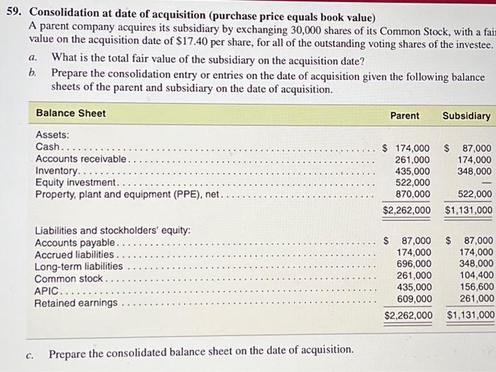 Solved 9. Consolidation at date of acquisition (purchase | Chegg.com