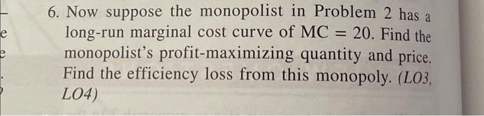 Solved 2. A monopolist has a demand curve given by P=100− Q | Chegg.com