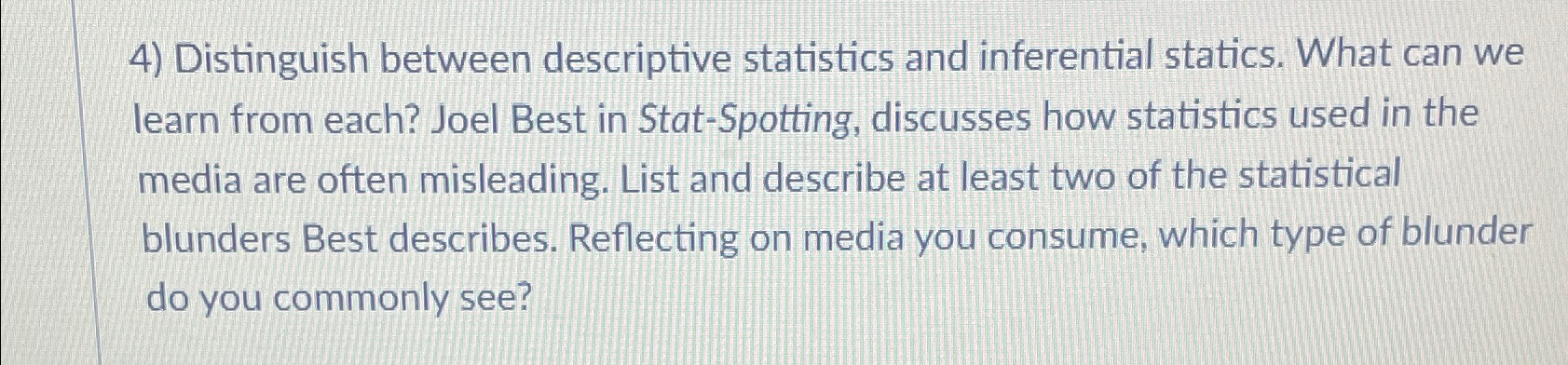 Solved Distinguish between descriptive statistics and | Chegg.com