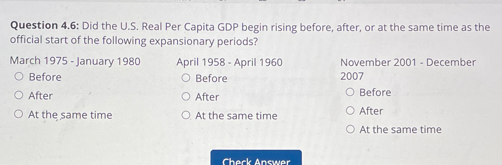 Solved Question 4.6: Did the U.S. ﻿Real Per Capita GDP begin | Chegg.com