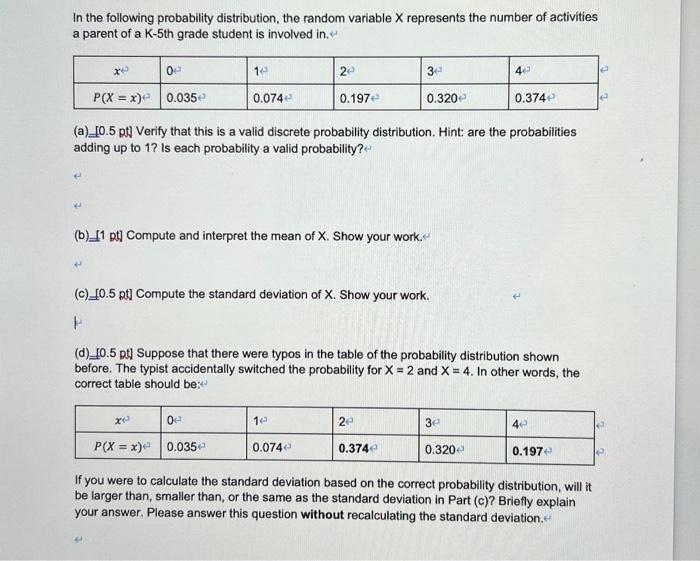 Solved In the following probability distribution, the random | Chegg.com