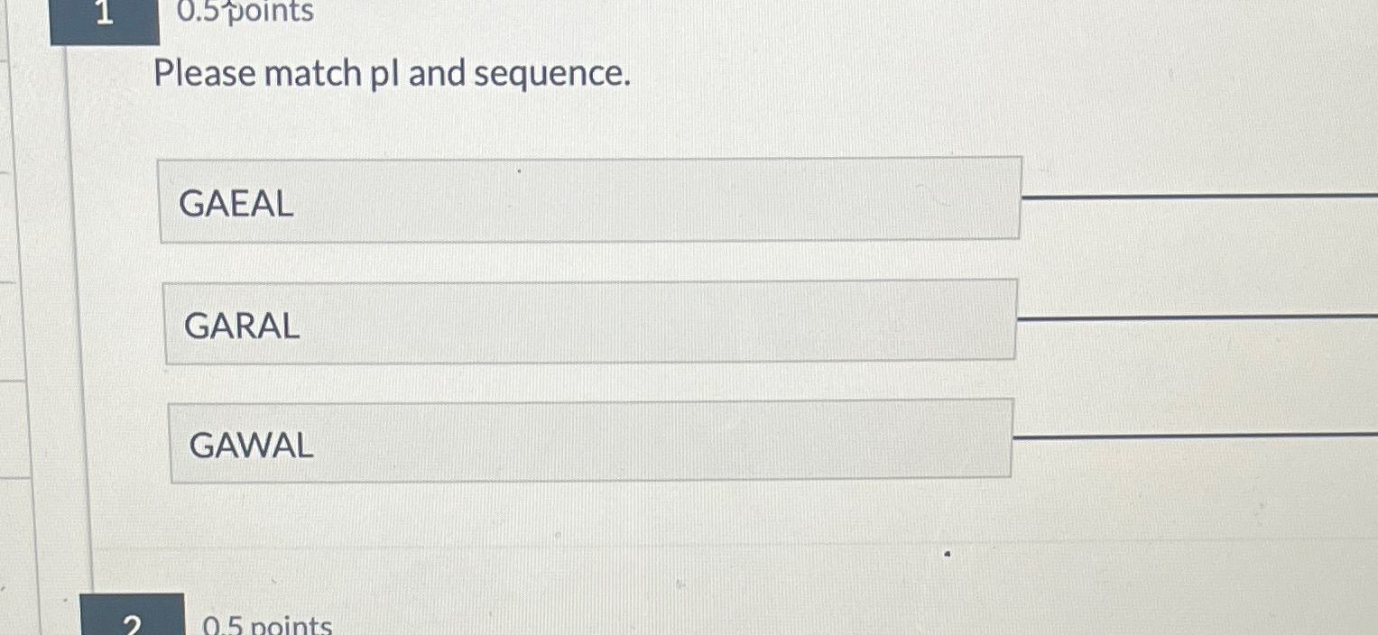 Solved 1 0.5pointsPlease match pl and sequence.GARALGAWAL | Chegg.com