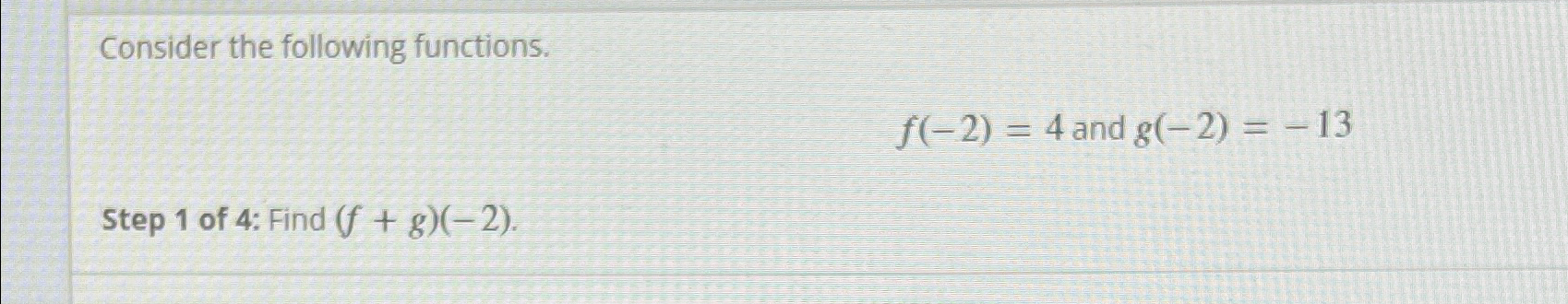 Solved Consider the following functions.f(-2)=4 ﻿and | Chegg.com