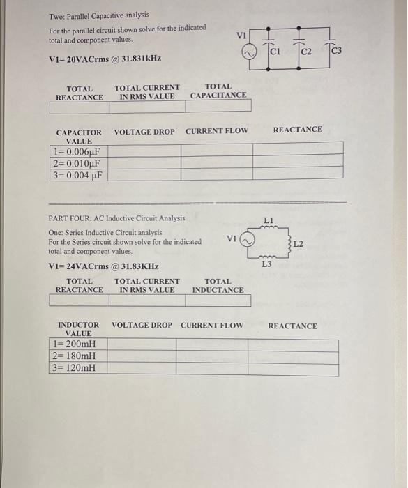 Solved Two: Parallel Capacitive analysis For the parallel | Chegg.com