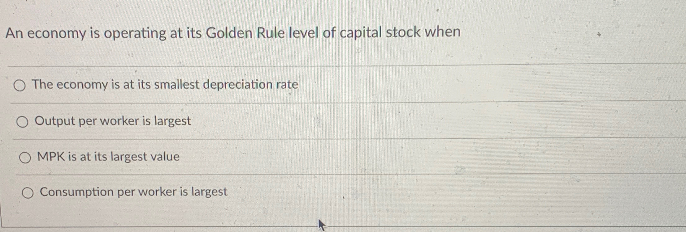 Solved An economy is operating at its Golden Rule level of | Chegg.com