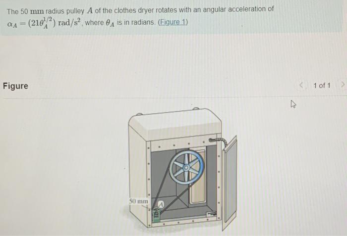 Solved The 50 mm radius pulley A of the clothes dryer | Chegg.com