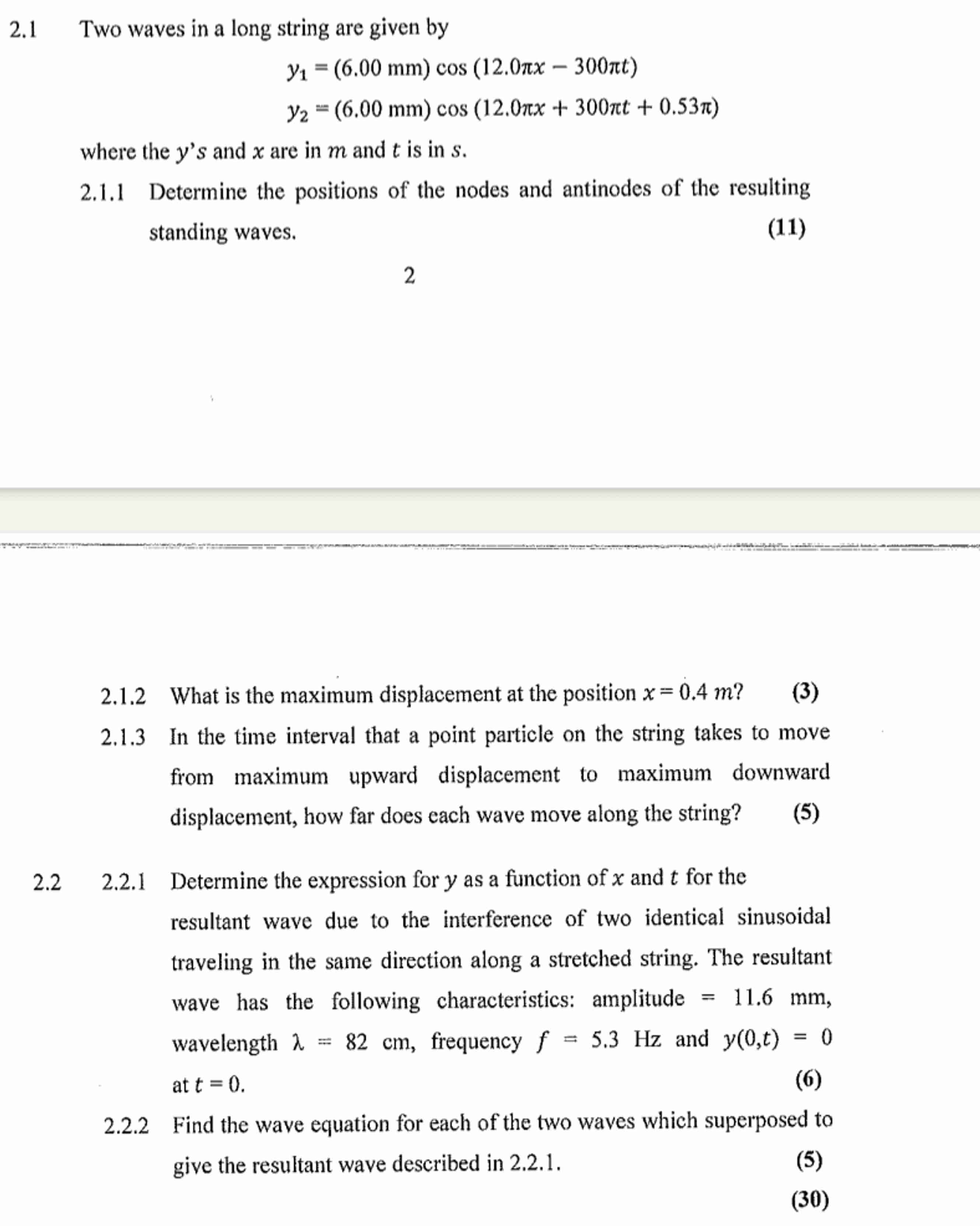 Solved 2.1 ﻿Two waves in a long string are given | Chegg.com