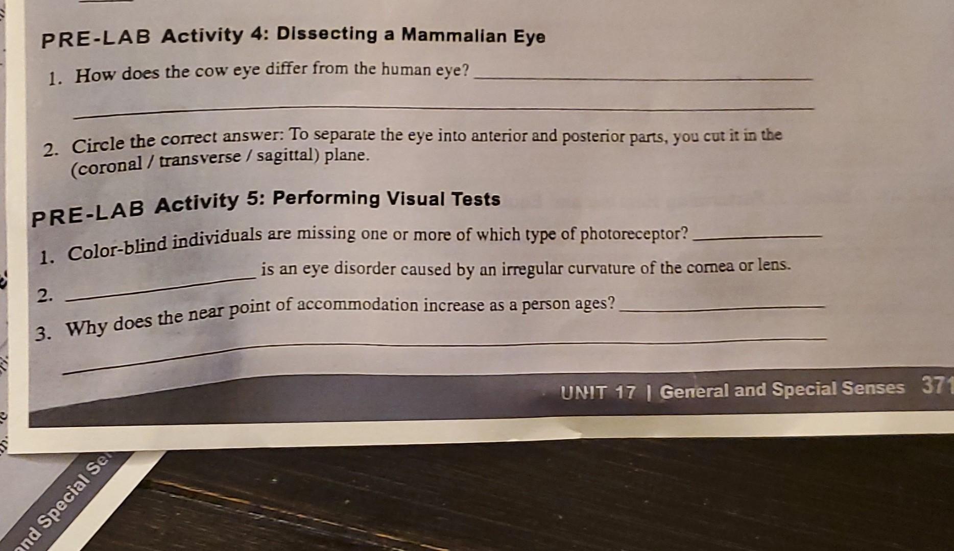Solved PRE-LAB Activity 4: Dissecting a Mammalian Eye 1. How | Chegg.com