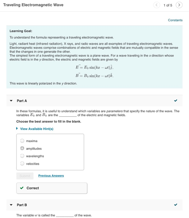 Solved Traveling Electromagnetic Wave Constants | Chegg.com