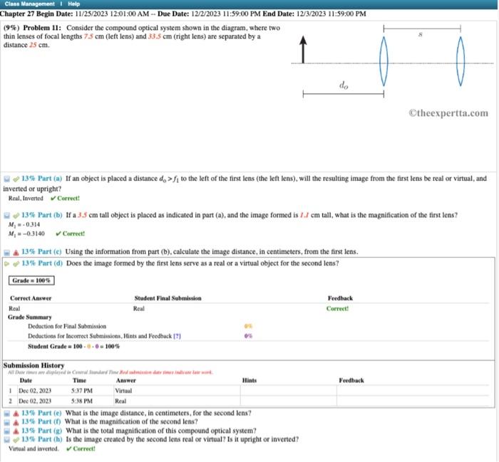 Solved (9\%) Problem 11: Consider the compound optical | Chegg.com Solved (9\%) Problem 11: Consider the compound optical | Chegg.com