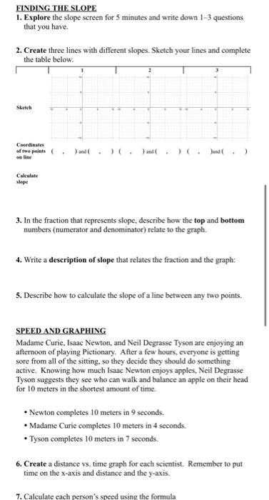 EINDING THE SLOPE 1. Explore the slope screen for 5 | Chegg.com