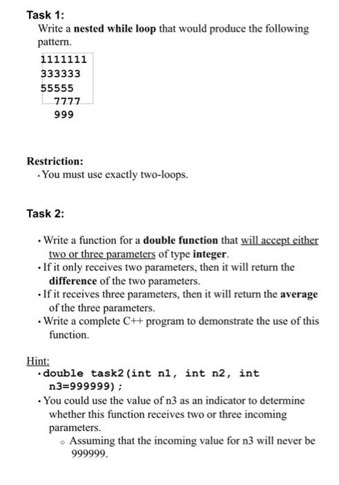 Solved Task 1 Write A Nested While Loop That Would Produce