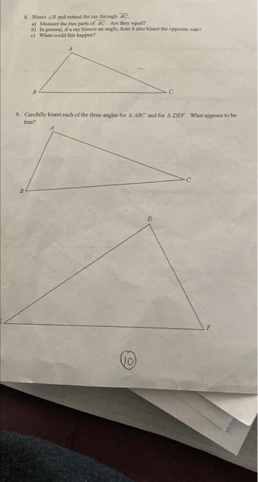 Solved * Bisect 28 and extend the ray through 2) Measure the | Chegg.com