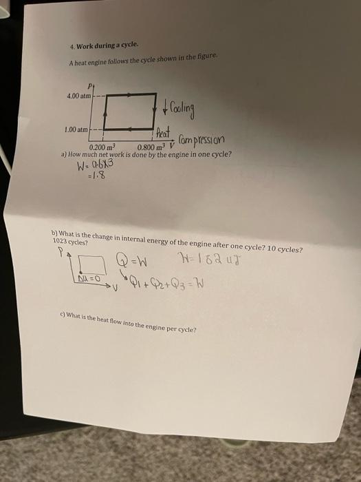 Solved 4. Work during a cycle. A heat engine follows the | Chegg.com