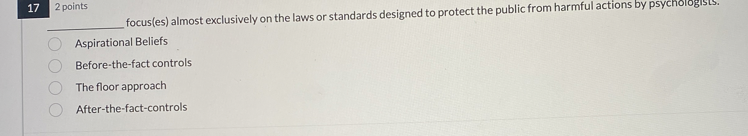 Solved 17 2 ﻿pointsWhat focus(es) ﻿almost exclusively on the | Chegg.com